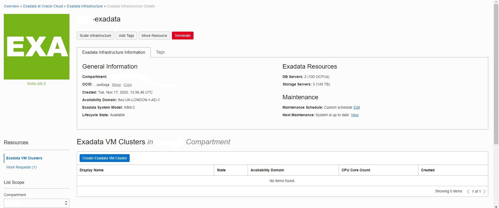 Provisioning Exadata Cloud Service X8M